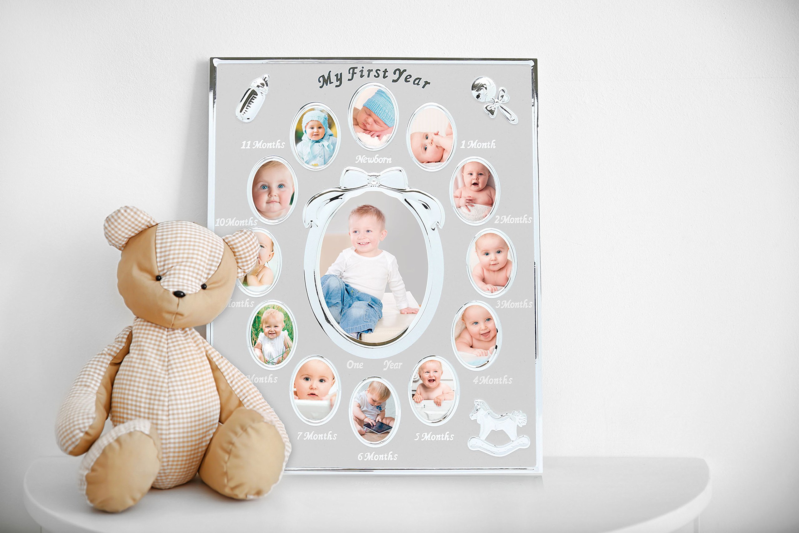 tiny ideas Baby's First Year Picture Frame, First Year by Month, Newborn Baby Registry, Silver (Pack of 3)