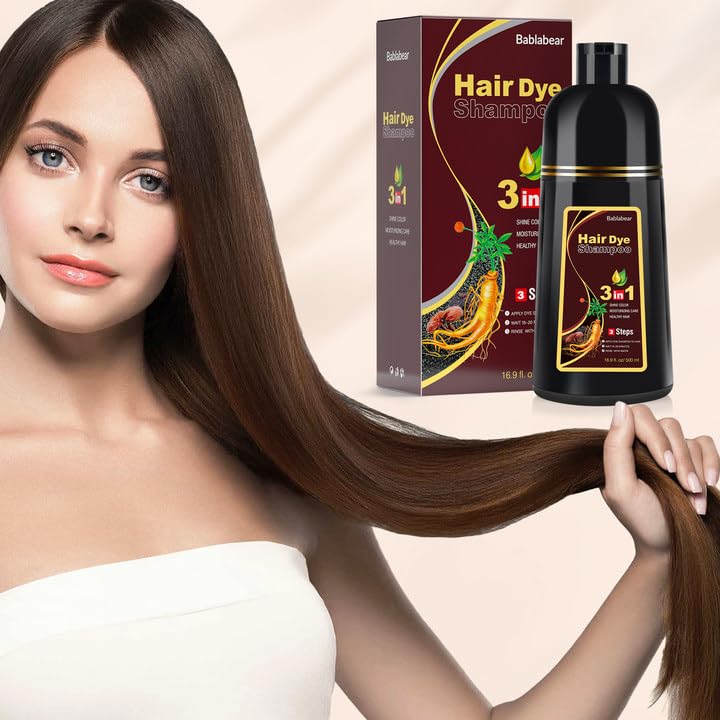 Dark Brown Hair Color Shampoo for Gray Hair 500ML Instant Hair Dye Shampoo for Men & Women-3 in 1 Color Shampoo