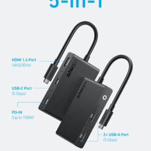 Anker USB C Hub, 332 USB-C Hub (5-in-1, 4K HDMI) with 100W Power Delivery, 4K@30Hz HDMI Display, 5Gbps USB-C and USB-A Data Ports & New Nylon USB C to USB C Cable 100W 10ft