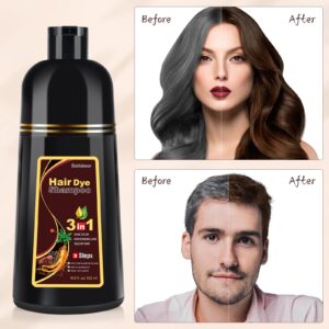 Dark Brown Hair Color Shampoo for Gray Hair 500ML Instant Hair Dye Shampoo for Men & Women-3 in 1 Color Shampoo