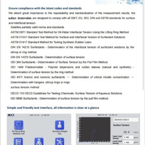 VTSYIQI Surface Tensiometer Du Nouy Liquid Tensiometer Surface Tension Meter Tester With Pt Loop Range 0 to 1000 mN/m Accuracy 0.1mN/m For Oil Paint Industry Test Real Time Display