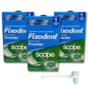 fixodent extra hold powder plus scope denture adhesive strong 1.6oz pack of 3 (3 items), 818-0556