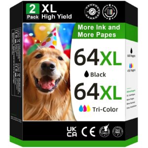 64xl ink cartridges black and color for hp 64xl ink cartridge combo pack replacement for hp 64 ink fit for envy photo 7855 7858 7155 7120 7800 6252 6255 7158 7100 7164 tango series printer (2 pack)