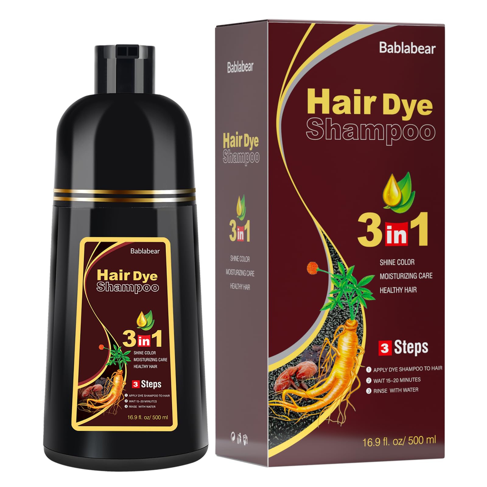 Dark Brown Hair Color Shampoo for Gray Hair 500ML Instant Hair Dye Shampoo for Men & Women-3 in 1 Color Shampoo