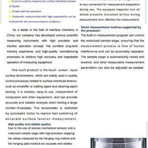 VTSYIQI Surface Tensiometer Du Nouy Liquid Tensiometer Surface Tension Meter Tester With Pt Loop Range 0 to 1000 mN/m Accuracy 0.1mN/m For Oil Paint Industry Test Real Time Display