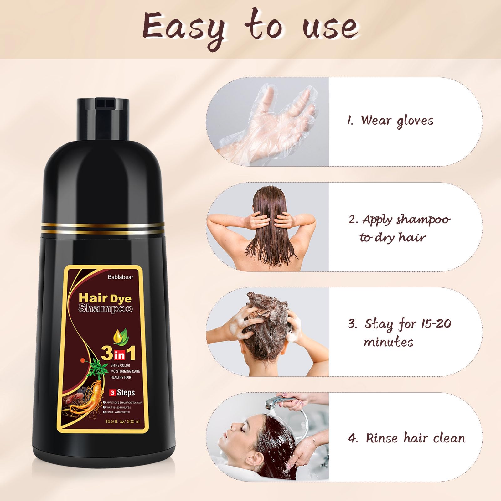 Dark Brown Hair Color Shampoo for Gray Hair 500ML Instant Hair Dye Shampoo for Men & Women-3 in 1 Color Shampoo