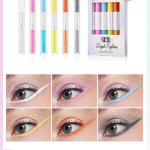 BestLand 2 in 1 Matte Glitter Liquid Eyeliner Set Rainbow Colorful Neon Eyeliner Pencil Pigmented Waterproof Smudgeproof Long Lasting Korean Eye Glitter Christmas Makeup Gift Kit for Women (2 in 1 Set A)