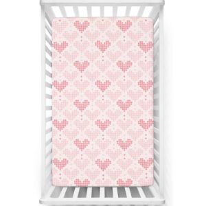 valentine's day themed fitted mini crib sheets,portable mini crib sheets soft and breathable bed sheets-great for boy or girl room or nursery,24“ x38“,pastel pink and rose