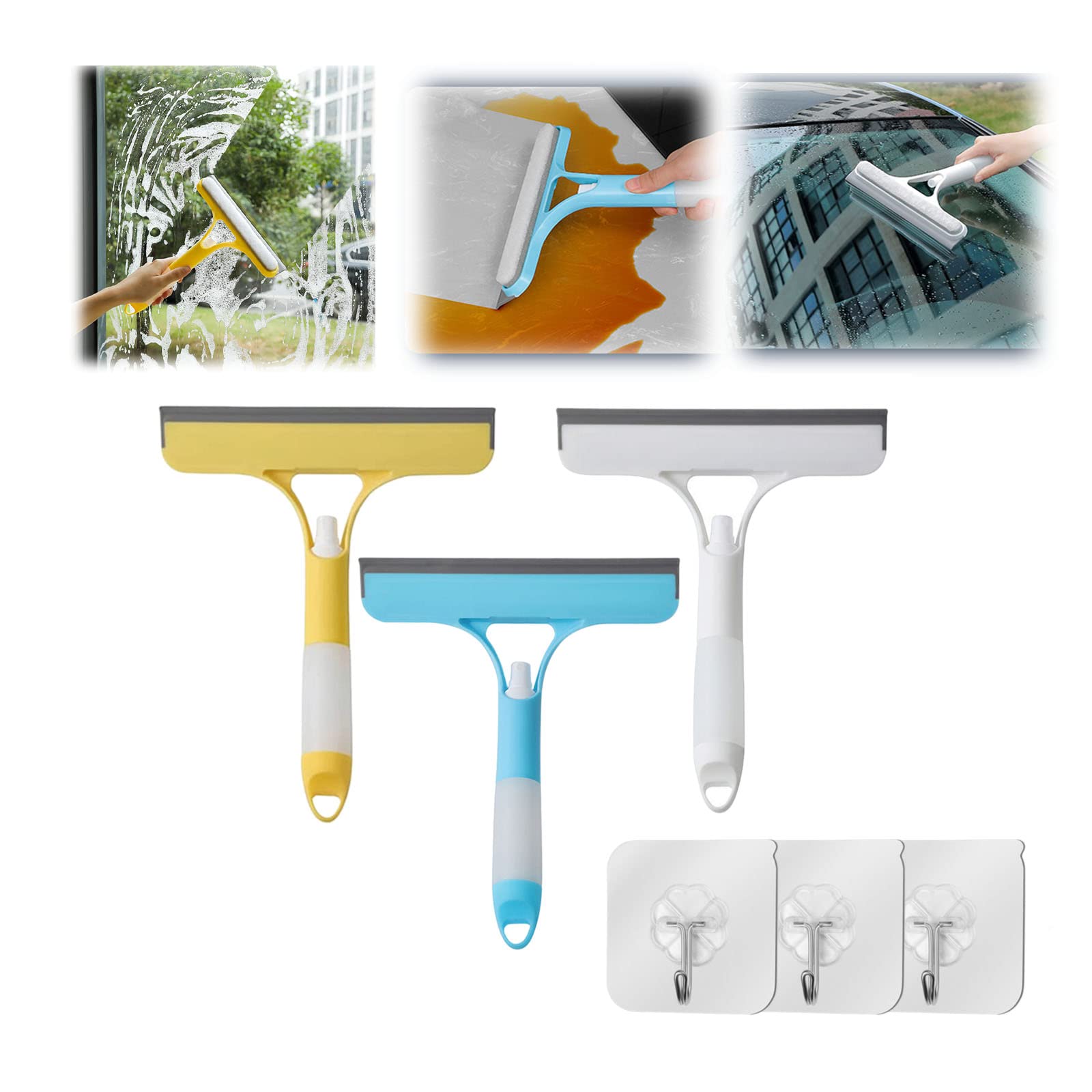 3 in 1 Window Cleaning Tool, 2023 New Double Sided Water Spray Squeegee, Household Window Cleaning Tool Quick Cleaning, All-Purpose Squeegee with Spray for Car Indoor Outdoor High Windows (3PC)