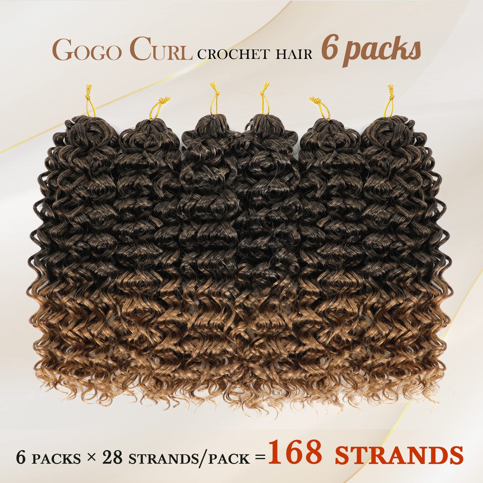 Dansama GoGo Curl Crochet Hair 14 Inch 28 strands Curly Crochet Hair, Ocean Wave Crochet Hair Water Wave Synthetic Braiding Hair Extensions for Black Women (14 inch (Pack of 6), T1B/27)