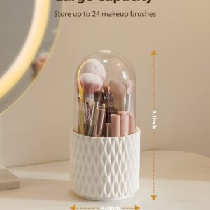 DooGooCoo Makeup Brush Holder [2024 Newest] [Dustproof & Waterproof] 360 Rotating Cosmetics Make up Brush Organizer Storage with Lid for Vanity