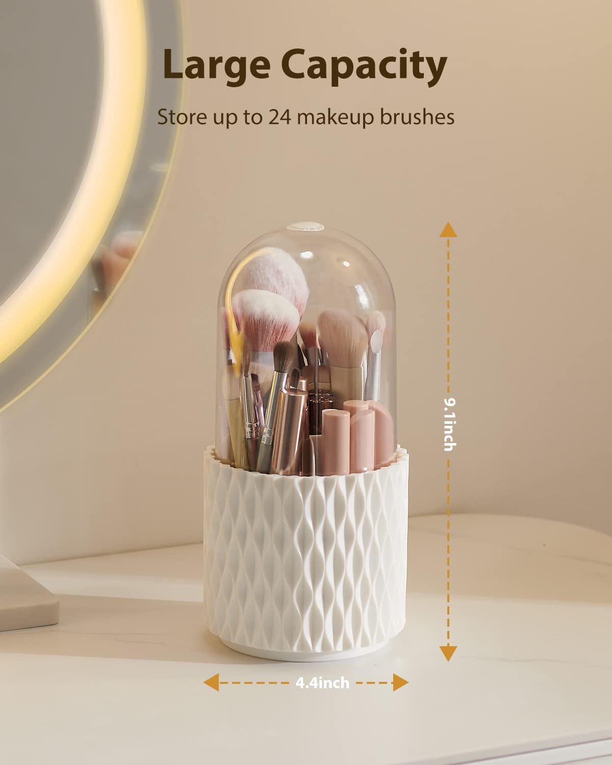 DooGooCoo Makeup Brush Holder [2024 Newest] [Dustproof & Waterproof] 360 Rotating Cosmetics Make up Brush Organizer Storage with Lid for Vanity