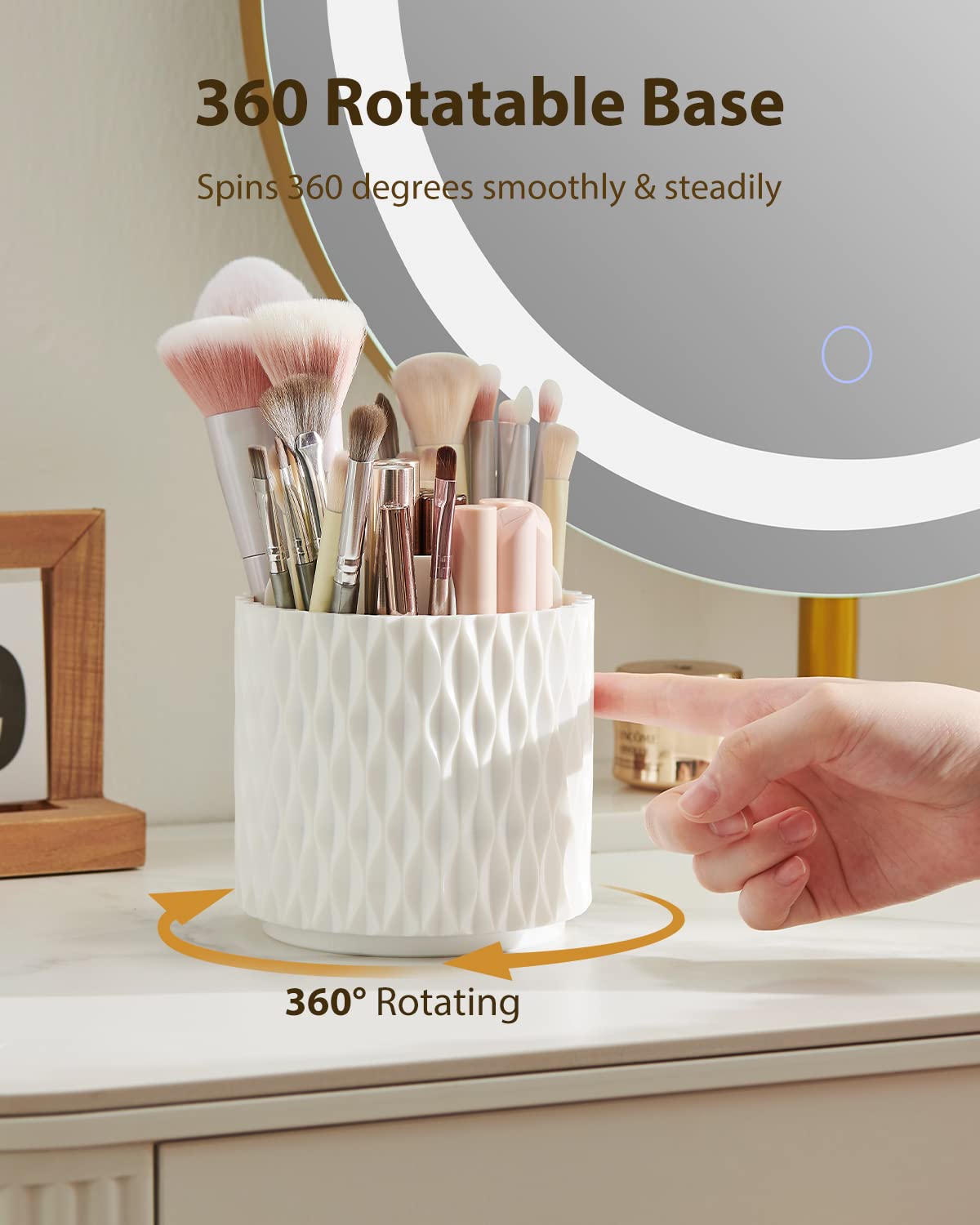 DooGooCoo Makeup Brush Holder [2024 Newest] [Dustproof & Waterproof] 360 Rotating Cosmetics Make up Brush Organizer Storage with Lid for Vanity