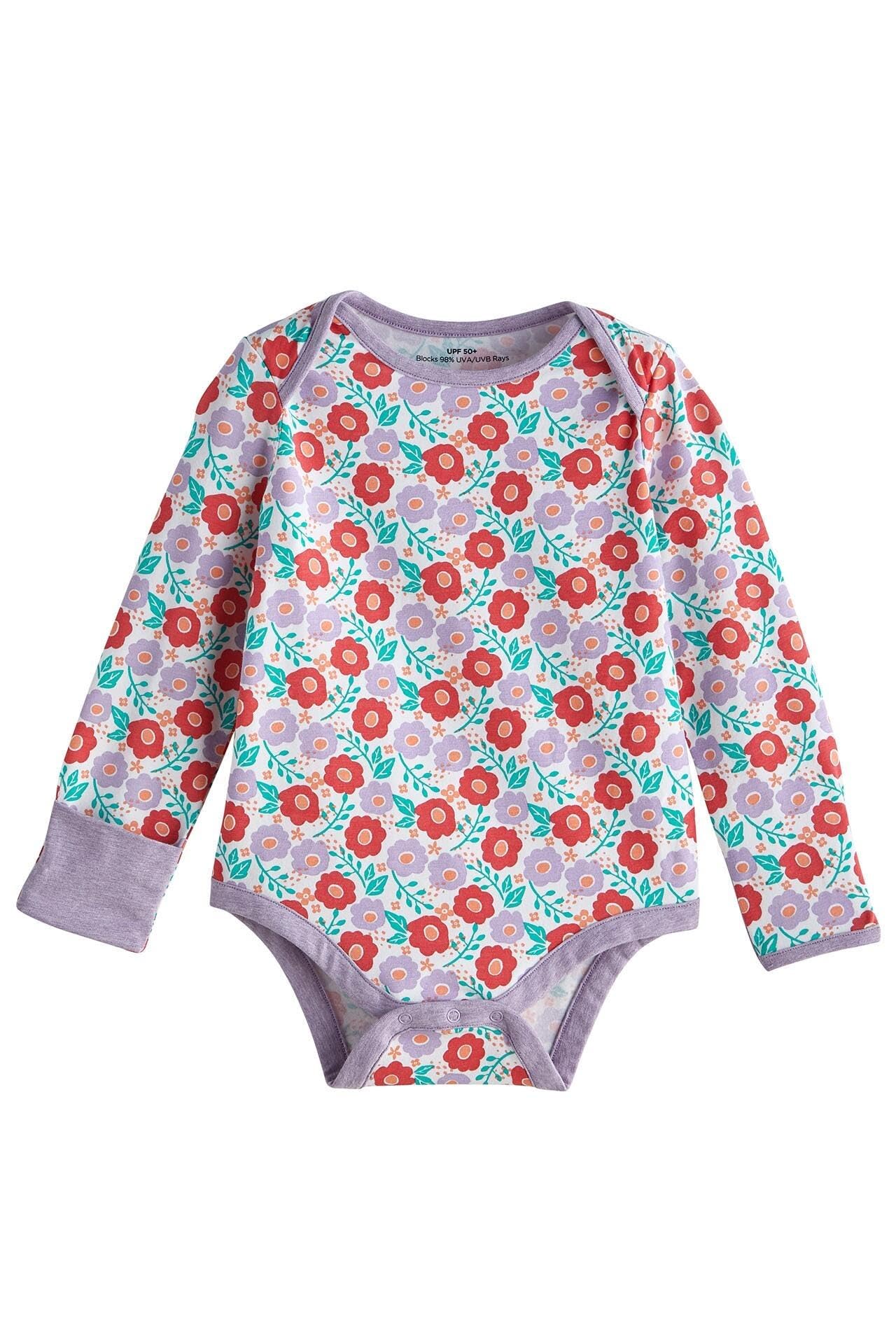 Coolibar UPF 50+ Baby LumaLeo Bodysuit - Sun Protective (12-18 Months- White Blushing Blooms)