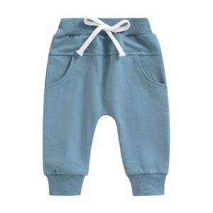 coorally baby boys drawstring solid harem pants trousers toddler boy active joggers pants sweatpants pockets leggings (a-blue, 2-3 years)