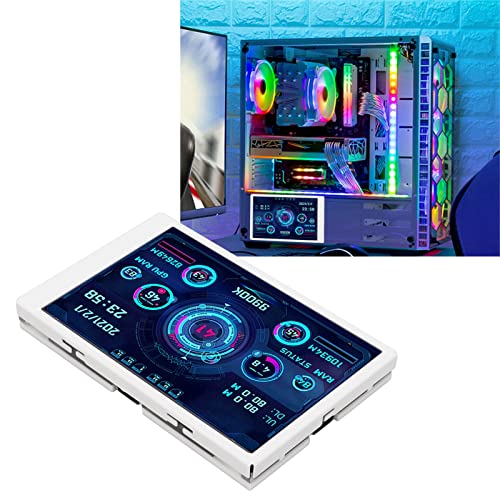 Computer Temp Monitor, Mini Screen IPS Full View Display USB Type C Interface PC Temperature Display 3.5in for Home(White)