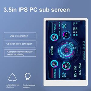 Computer Temp Monitor, Mini Screen IPS Full View Display USB Type C Interface PC Temperature Display 3.5in for Home(White)