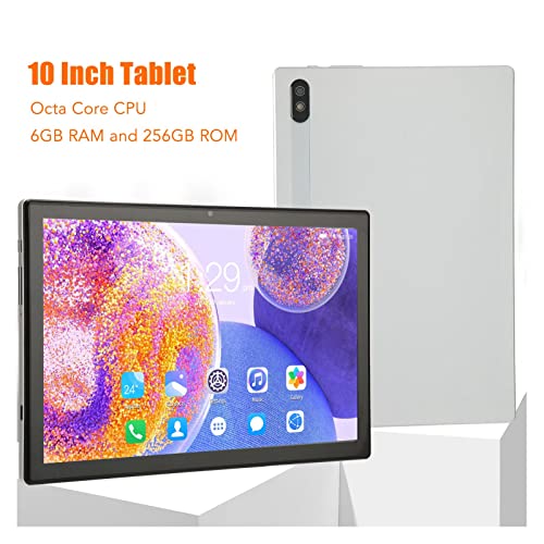 LEYT 10 Inch Tablet Dual Camera Octa Core CPU White Office Tablet 6GB RAM 256GB ROM for Home (US Plug)