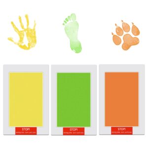 9pcs inkless hand and footprint kit, baby imprint kit 3 paw print ink pad with 6 imprint card baby keepsake ornament kit for newborn shower gift (light green, orange, yellow)