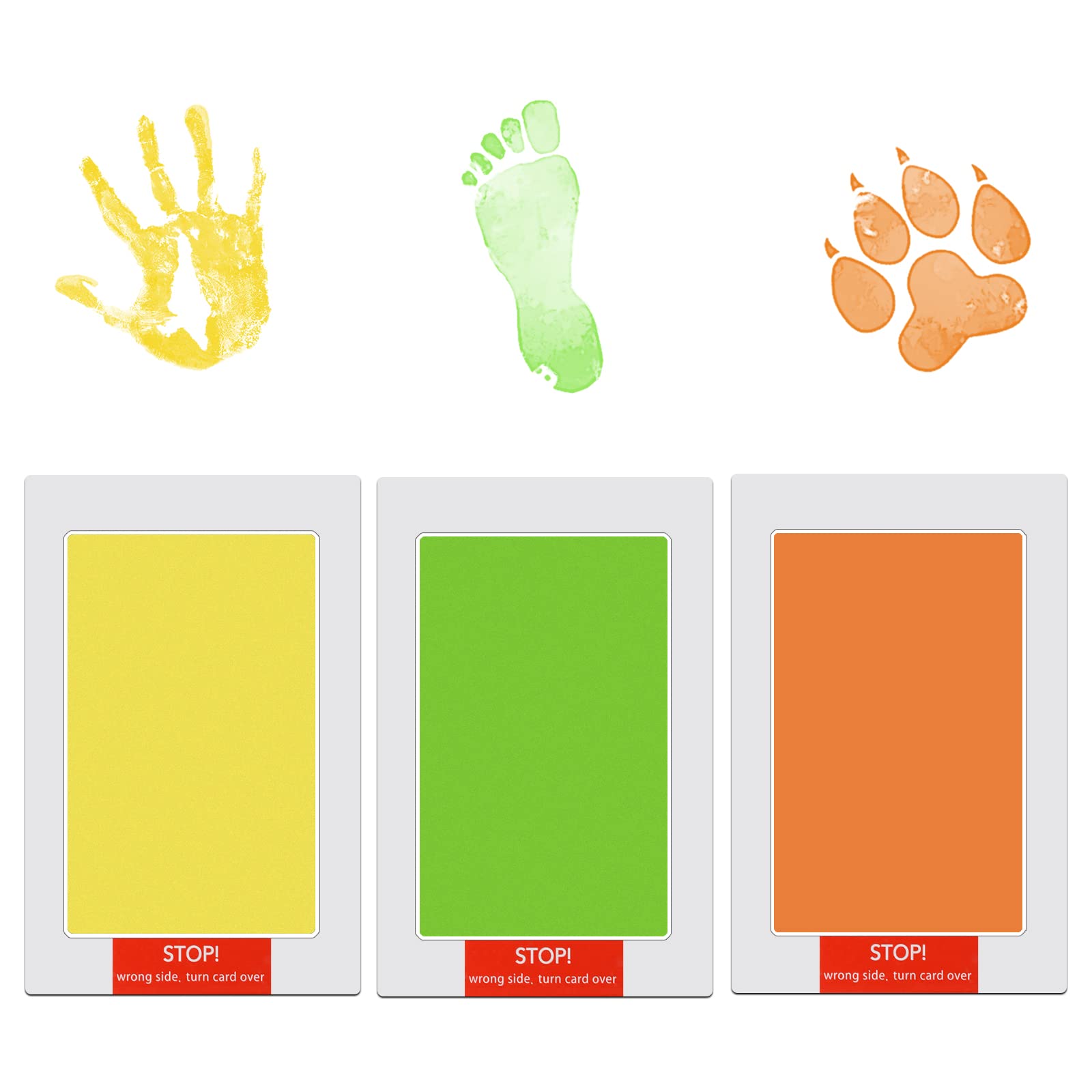 9pcs Inkless Hand and Footprint Kit, Baby Imprint Kit 3 Paw Print Ink Pad with 6 Imprint Card Baby Keepsake Ornament Kit for Newborn Shower Gift (Light Green, Orange, Yellow)