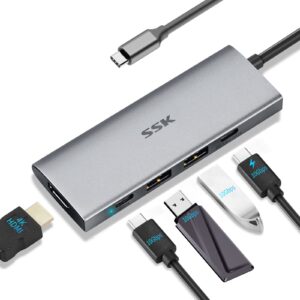 ssk 100w usb-c hub, usb3.2 gen 2 10gbps 5 in 1 type c multiport adapter with 4k hdmi, 2 usb c with 1 pd powered, 2 usb a 3.2 gen2 ports, superspeed usb c dock for laptop macbook pro air dell hp lenovo