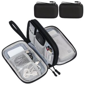 fyy electronic organizer, [2 pcs]travel cable organizer bag electronic accessories carry case portable waterproof double layers storage bag for cable, charger, phone, earphone, medium size-black+black