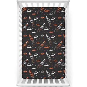 space themed fitted mini crib sheets,portable mini crib sheets soft toddler mattress sheet fitted-crib mattress sheet or toddler bed sheet,24“ x38“,orange white black