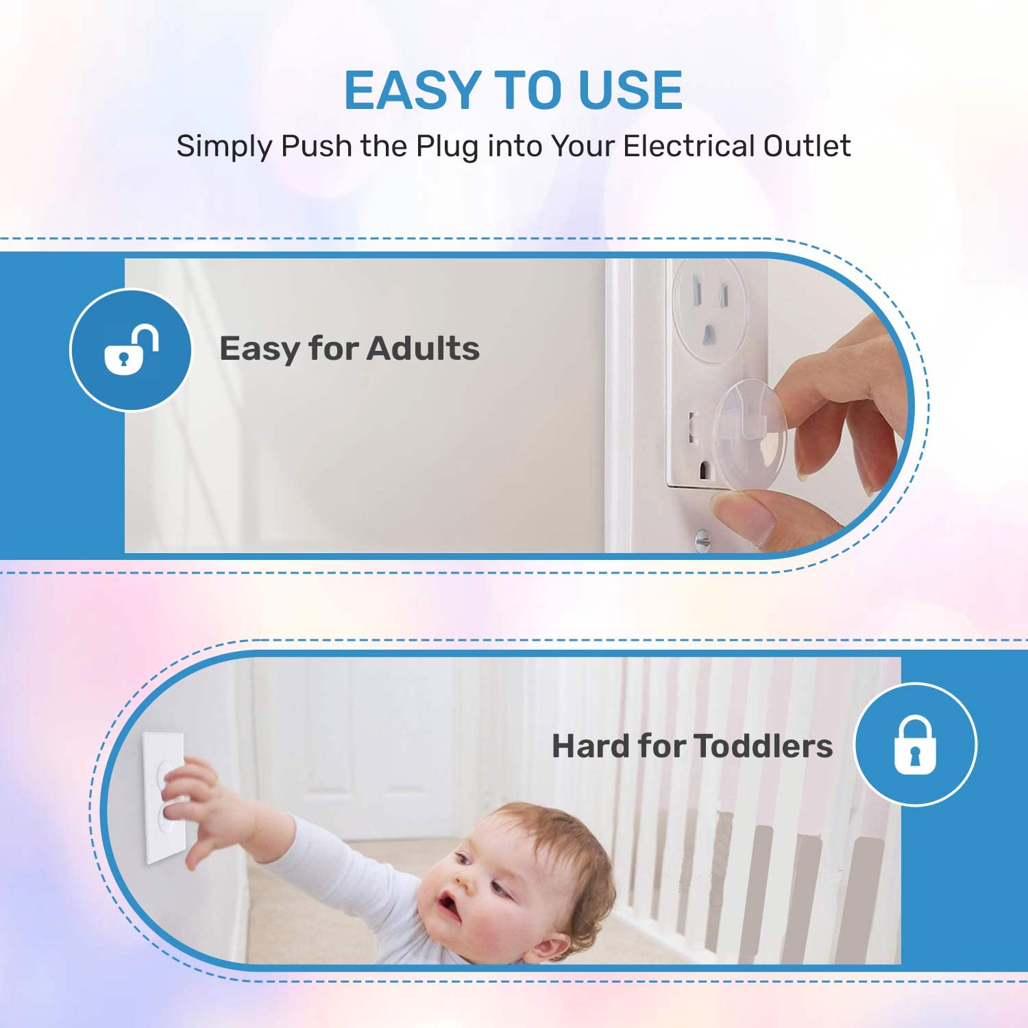 BABY PROOF ME 24 Outlet Plug Covers Bundle with 6 Safety Strap Locks for Child Safety