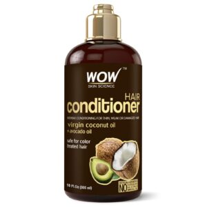 wow skin science hair conditioner - coconut & avocado oil - restore dry, damaged hair - increase gloss - reduce split ends, frizz - sulfate, silicones, paraben free - all hair types - 300 ml