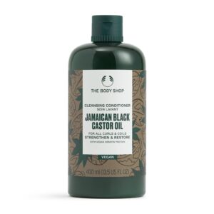 the body shop jamaican black castor oil conditioner for curly hair - strengthen & restore with vegan keratin protein - vegan - 13.5 fl oz