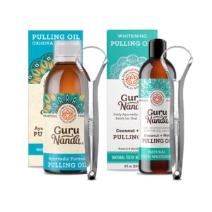 gurunanda original oil pulling oil & whitening pulling oil, blend of coconut & pure peppermint oil - ayurvedic, alcohol & fluoride free, vegan, natural mouthwash for teeth whitening & fresh breath