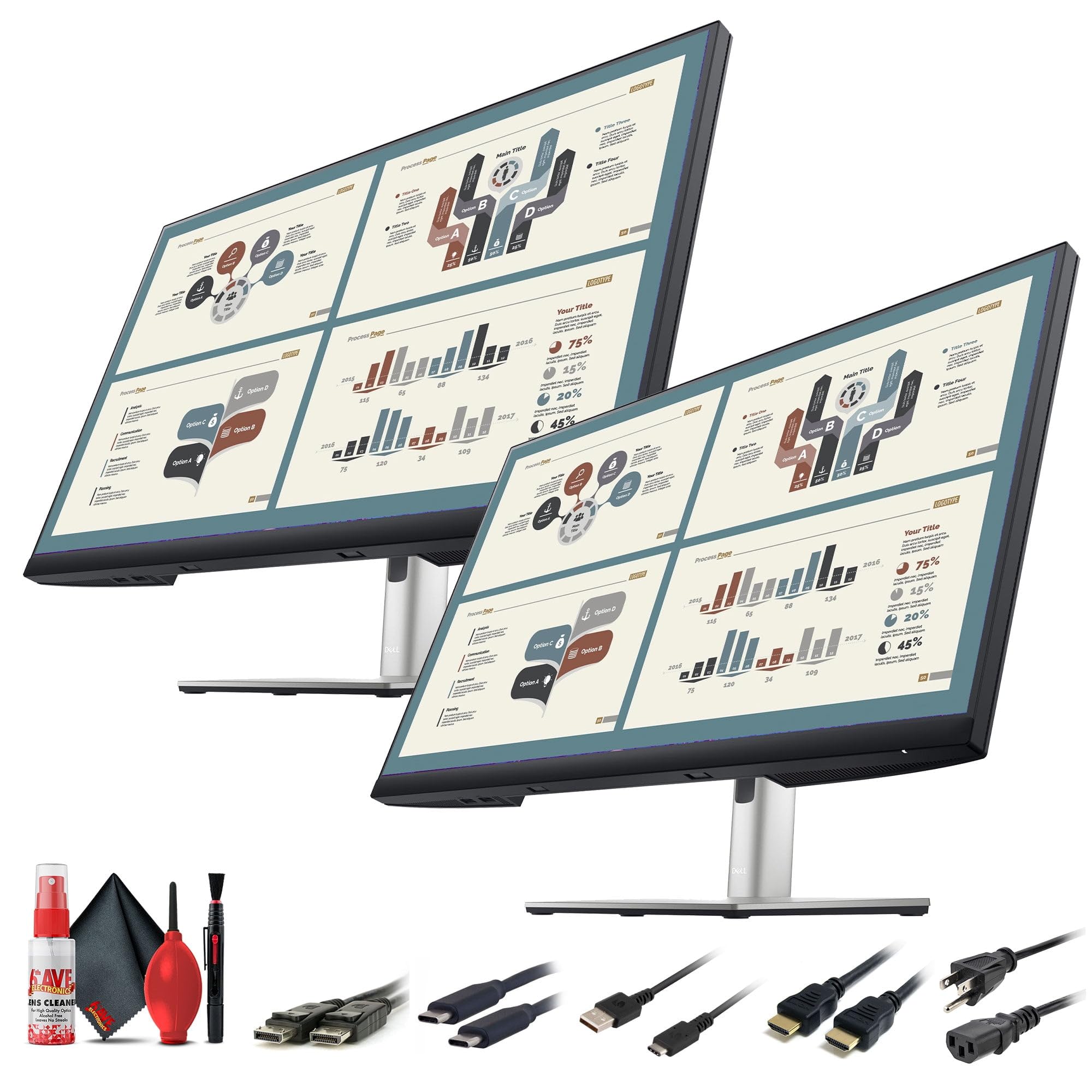 Dell 2 x P2723QE 27" 4K UHD USB Type-C Hub Monitor (P2723QE) + Cleaning Kit