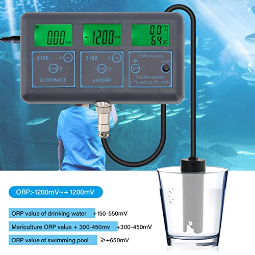 Shanrya Water Quality Tester, WiFi Function 7 in 1 Removable Electrode Real Time Viewing Automatic Calibration ORP Meter for Tuya APP for Aquarium (US Plug 110V)