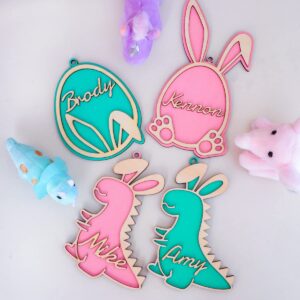 personalized easter basket name tags, easter decoration ornaments, easter basket stuffers, custom easter eggs bunny rabbit, easter gift tag for kids, cute easter basket for boys girls