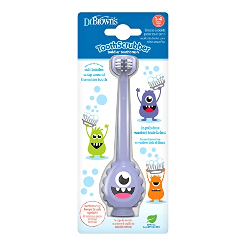 Dr. Brown's ToothScrubber Toddler Toothbrush, Monster and Flamingo, 2-Pack