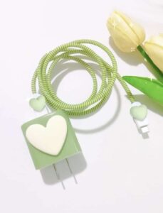 cute green 3d heart cable protector for iphone charger cover mazaniparis heart unique design for phone charger cover wire saver for iphone 14 13 12