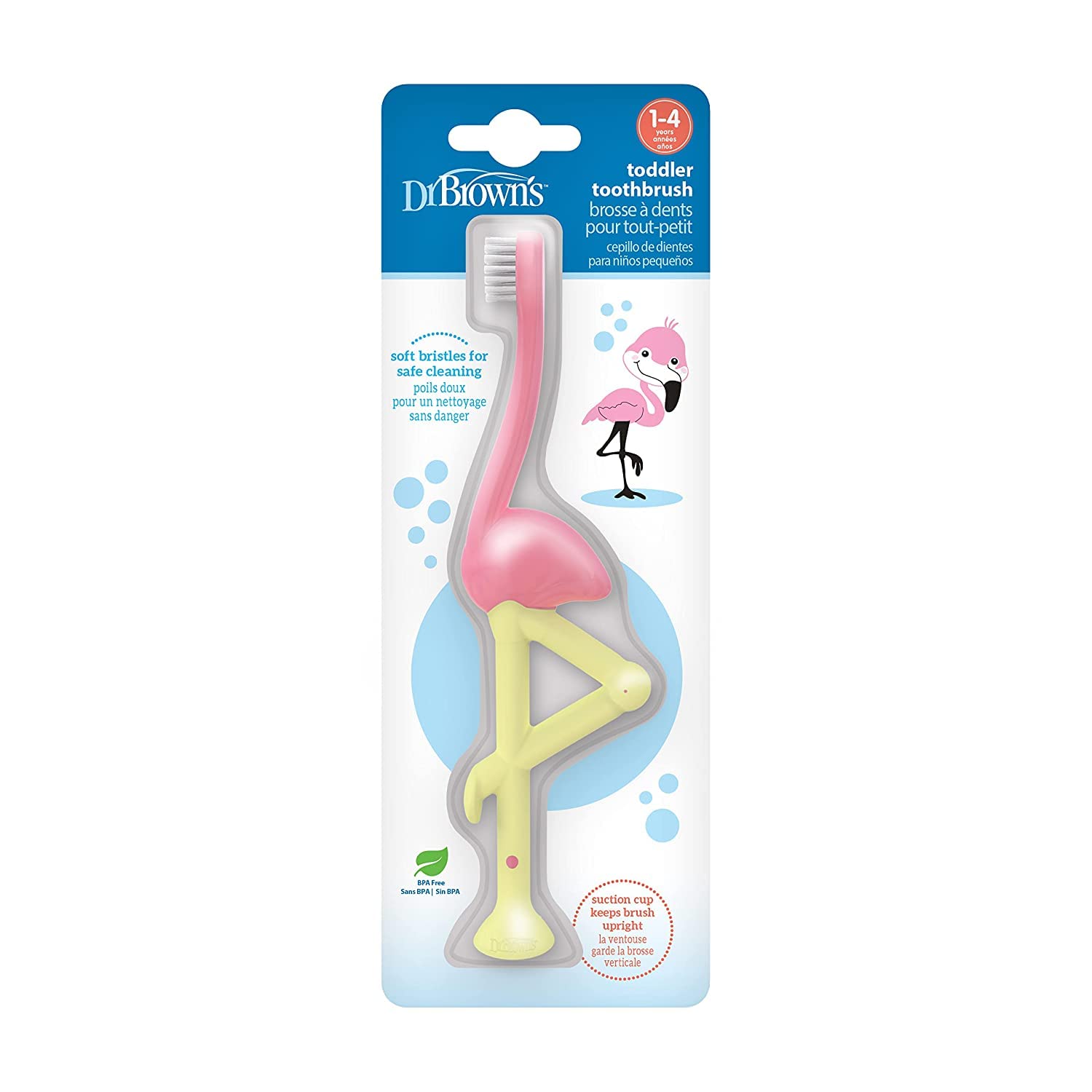 Dr. Brown's ToothScrubber Toddler Toothbrush, Monster and Flamingo, 2-Pack