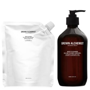 grown alchemist refillable body cleanser bundle kit: chamomile, bergamot, rose. gentle body wash that hydrates and cleanses skin