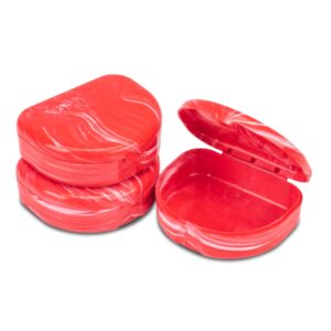 practicon marble retainer cases, orthodontic aligner case, mouth guard holder (3 pack) (red)