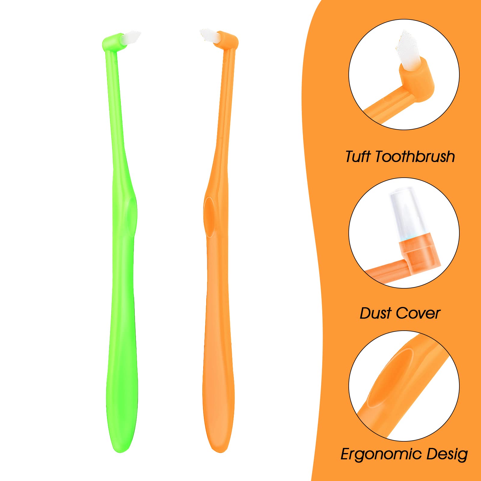 Ouligay 2Pcs Tufted Toothbrush Trim Toothbrush End-Tuft Tapered Toothbrush Single Compact Interdental Interspace Brush Orthodontic Soft Trim Toothbrush for Detail Cleaning