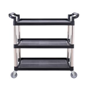 indyah movable trolleys, kitchen storage hand trucks, hotel caterolling cart with handleplastic restaurants service trolley with large universal wheel/black/107x51x97cm