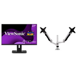 viewsonic vg2756-4k 27 inch ips 4k usb-c docking monitors and lcd-dma-002 spring-loaded dual monitor mounting arm with vesa mount