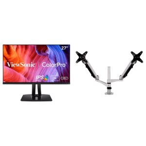 viewsonic vp2756-2k 27 inch premium ips 1440p ergonomic monitors and lcd-dma-002 spring-loaded dual monitor mounting arm with vesa mount