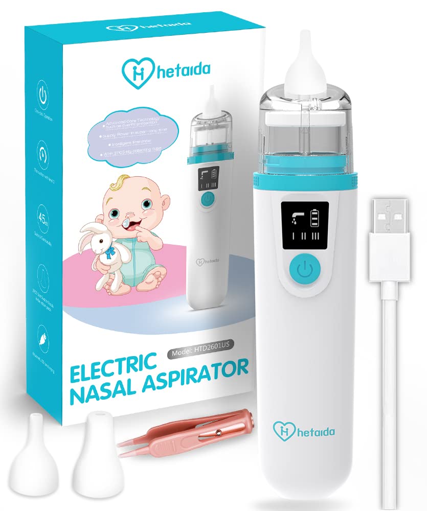 Nasal Aspirator for Baby, Electric Baby Nose Sucker, USB Rechargeable with 3 Suction Levels, Mute and Anti-Backflow with Infant Nose Cleaning Tweezer