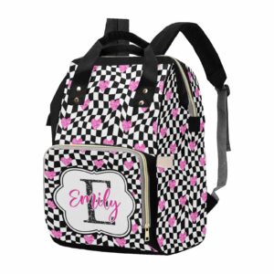 m yescustom custom pink love heart diaper bag backpack with name letter personalized plaid mommy backpack for women travel holiday gift for wife