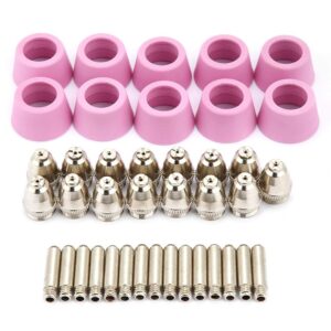 40pc plasma cutter cutting torch kit,electrode nozzles tip accessory with 10 ceramic shield cups,15 electrodes and 15 nozzles for sg55, ag60 flashlight