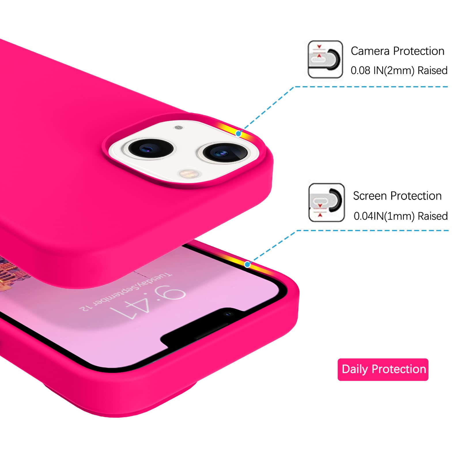 BENTOBEN for iPhone 13 Mini Case, iPhone 13 Mini Phone Case, Slim Fit Liquid Silicone Soft Gel Rubber Anti-Scratch Shockproof Phone Cover with Microfiber Lining for iPhone 13 Mini 5.4", Hot Pink