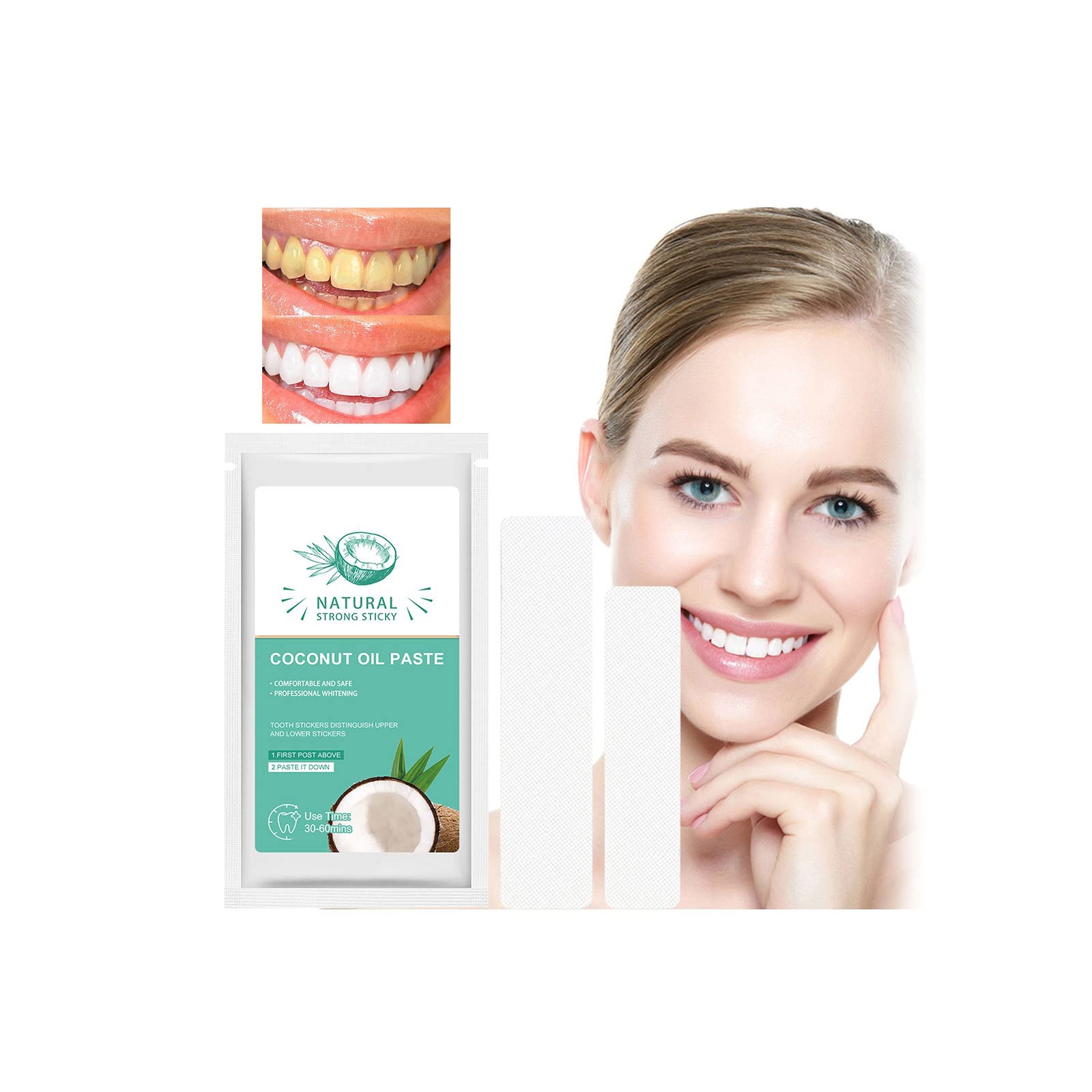 Teeth Whitening Strip, Professional Teeth Whitening Strips - Coconut Flavor, Fast Remove Smoking, Clean Yellow Teeth Stain, Reduced Sensitivity New Formula Oral Care Whitening Strips