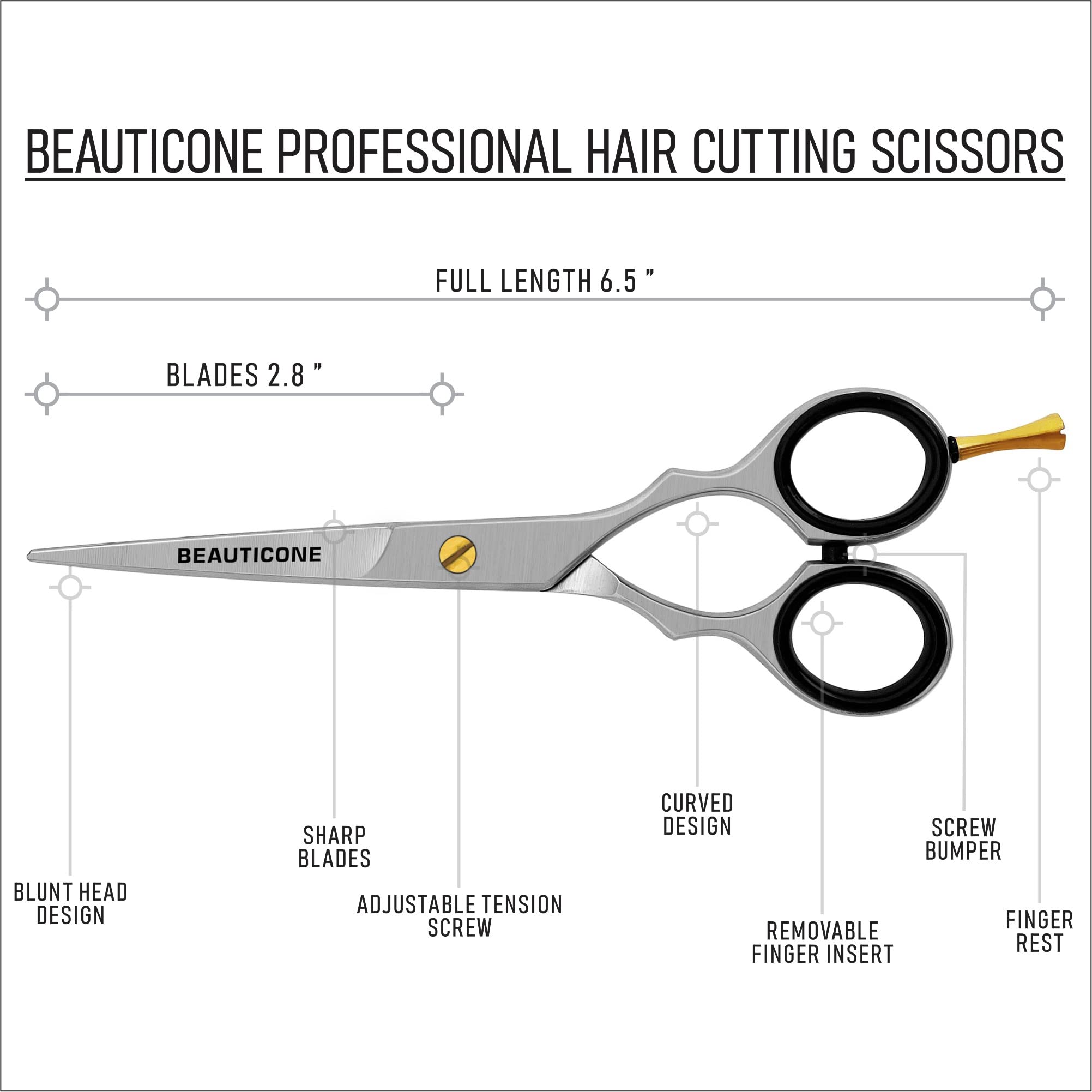 Hair Cutting Scissors | 6.5 Inch Stainless Steel Barber Scissors | Hairdressing Scissors for Salon | Smooth & Sharp Edge Blades, Razor Edge - Hair Scissors for Men & Women