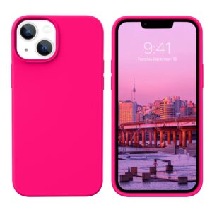 bentoben for iphone 13 mini case, iphone 13 mini phone case, slim fit liquid silicone soft gel rubber anti-scratch shockproof phone cover with microfiber lining for iphone 13 mini 5.4", hot pink